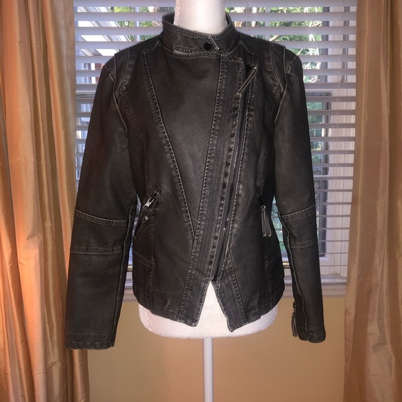 Maude | Jackets & Coats | Maude Faux Leather Moto Distressed Jacket In ...